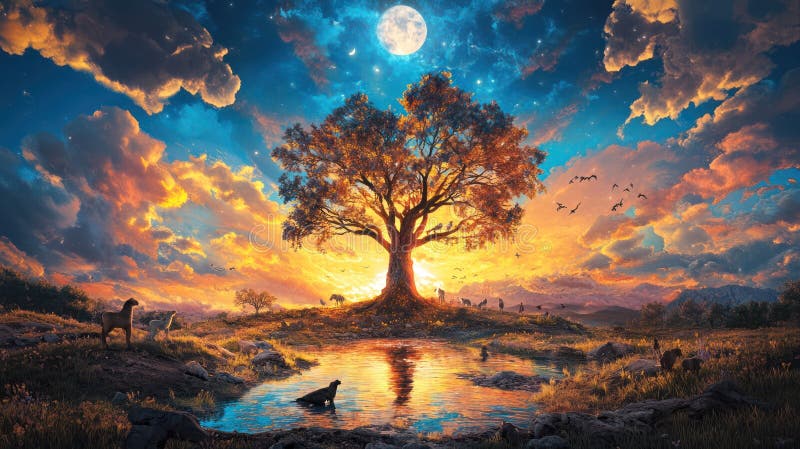 Circle of Life: Harmonious Forest Scene with Deer, Otters, Hawks, and ...