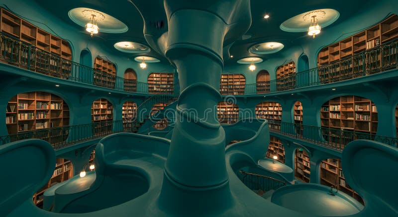 Teal Library Labyrinth: a Whimsical Architectural Masterpiece Stock ...