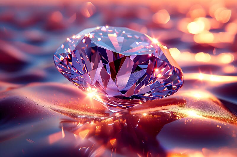 A Stunning Pink Diamond Sparkling on a Reflective Surface at Sunset ...