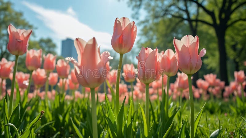 Stunning Pink Tulips Blooming in a Spring Garden Good Resolution Stock ...