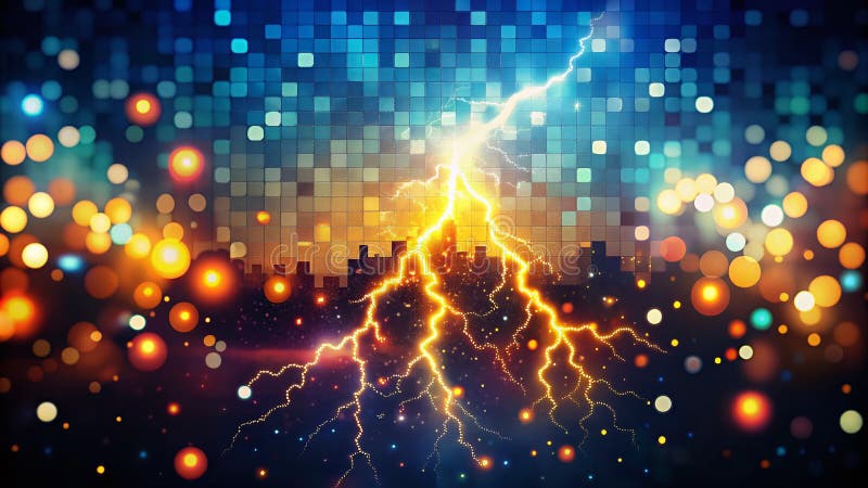 Stunning Pixel Art Lightning Bolt with Bokeh Effect a Dynamic Visual ...