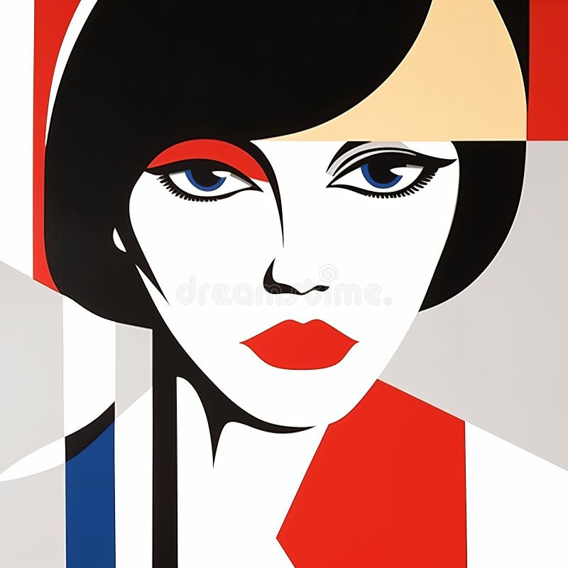 Bold Graphic Design: Woman with Red, White and Blue Eyes Stock ...