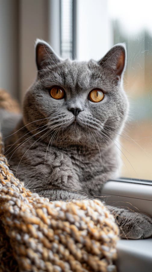A Stunning Portrait of a Grey Cat by the Window Capturing the Serene ...