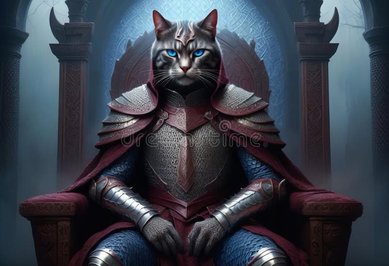 Stunning Portrait of a Heroic Cat in Armor Stock Illustration ...