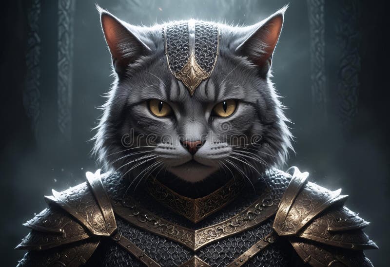 Stunning Portrait of a Heroic Cat in Armor Stock Illustration ...