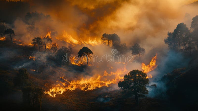 Dramatic Wildfire Scene Captures the Intense Power of Nature. Flames ...