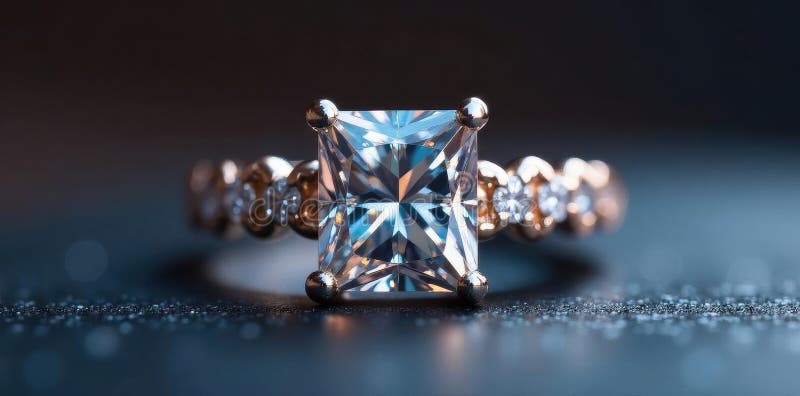 Stunning Princess Cut Diamond Engagement Ring, Intricate Setting ...