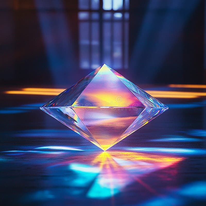 Stunning Prism on Reflective Surface with Colorful Light Patterns ...