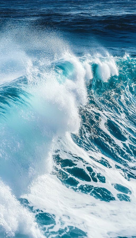 Stunning Profile View of Powerful Ocean Waves Crashing on the Coastline ...