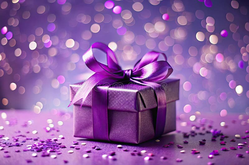 A Stunning Purple Gift Box Minimalist Elegance with Falling Confetti ...