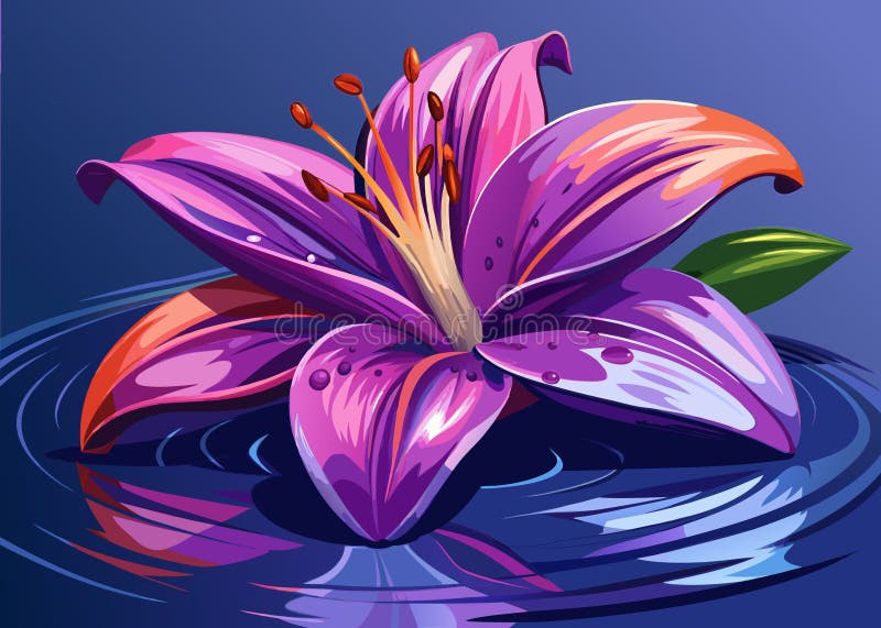 A Stunning Purple Lily Floating on Water with Its Reflection in the ...