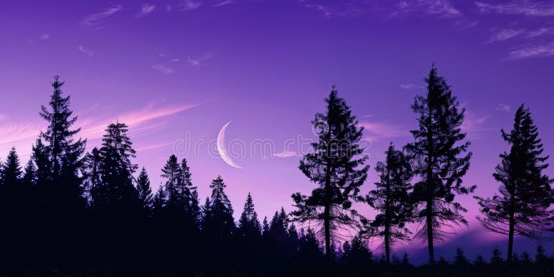 A Stunning Purple Sky with a Crescent Moon, Perfect for Various Design ...