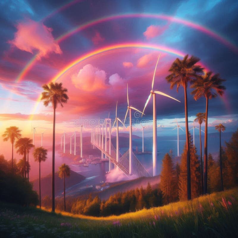 Stunning Rainbow Arches Gracefully Across the Sky after a Light Rain Stock Illustration ...