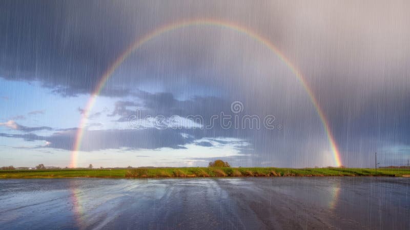 Stunning Rainbow Arches Gracefully Across the Sky after a Light Rain Stock Illustration ...