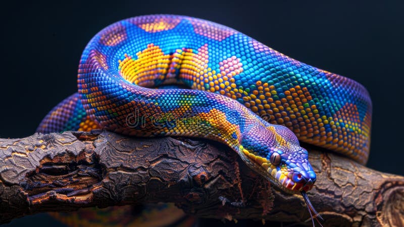 Stunning Rainbow Boa Constrictor on Branch with Iridescent Scales and ...