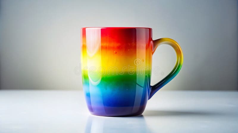 A Stunning Rainbow Gradient Mug on Luxurious Silk an Angled Closeup ...