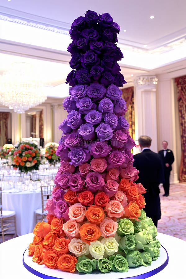 Stunning Rainbow Rose Tower Wedding Decoration High Quality Image Stock ...
