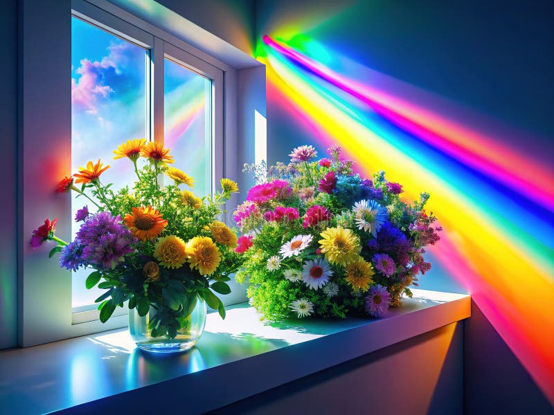 Stunning Rainbow Window Box Reflection a Vibrant Neon Light Display of ...