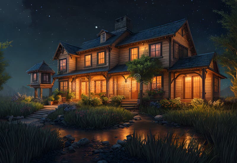 Stunning Realistic House Exterior at Night Environment Stock ...
