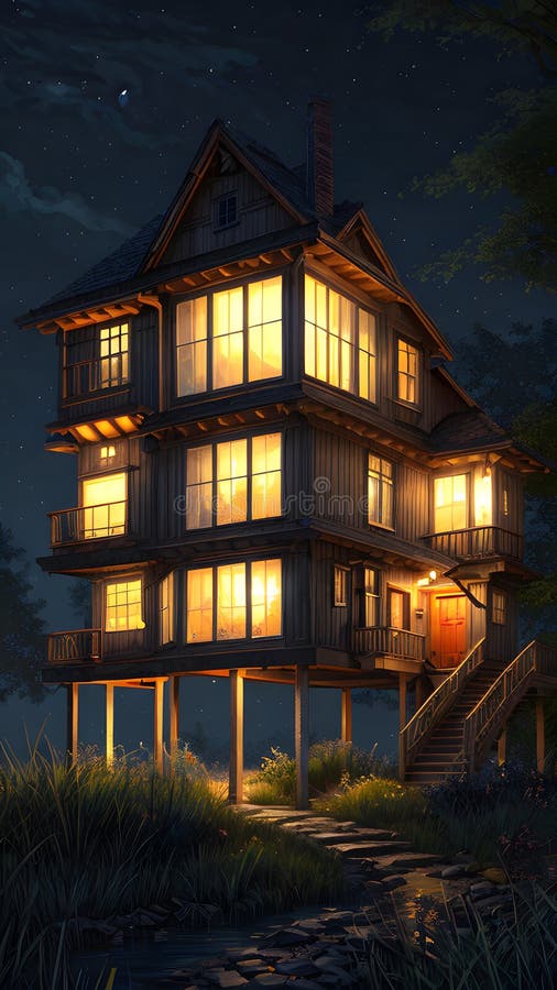 Stunning Realistic House Exterior at Night Environment Stock ...