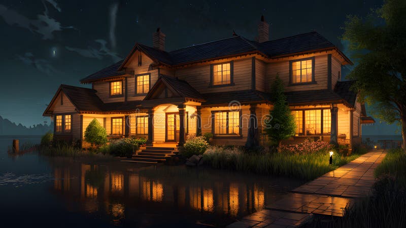 Stunning Realistic House Exterior at Night Environment Stock ...