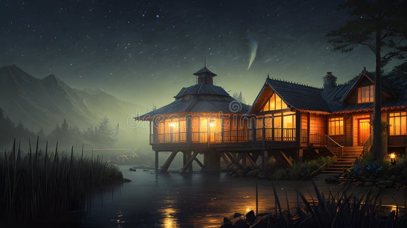 Stunning Realistic House Exterior at Night Environment Stock ...