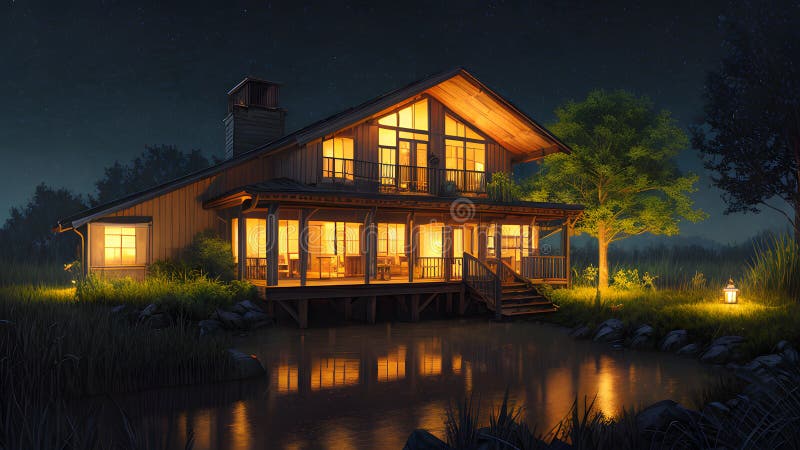 Stunning Realistic House Exterior at Night Environment Stock ...