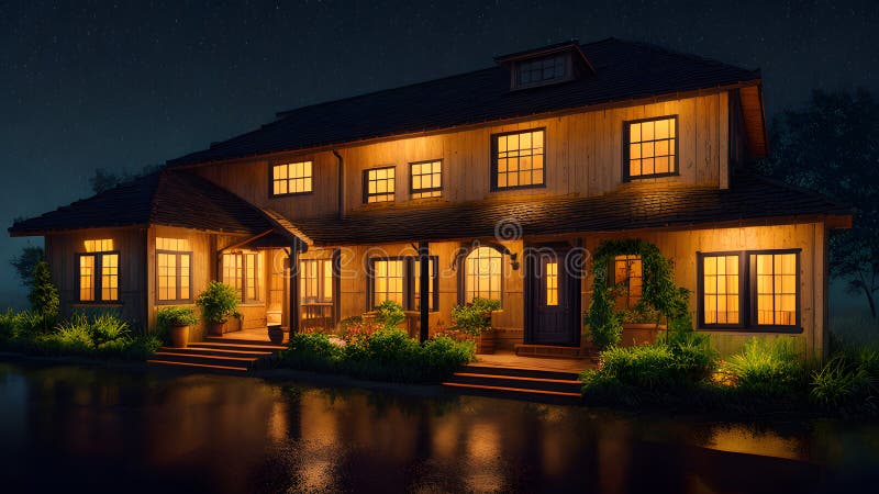 Stunning Realistic House Exterior at Night Environment Stock ...