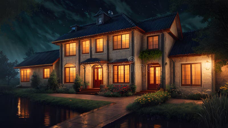Stunning Realistic House Exterior at Night Environment Stock ...