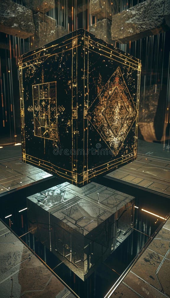 Stunning Realistic Image of a Cube with Mysterious Golden Code in a ...