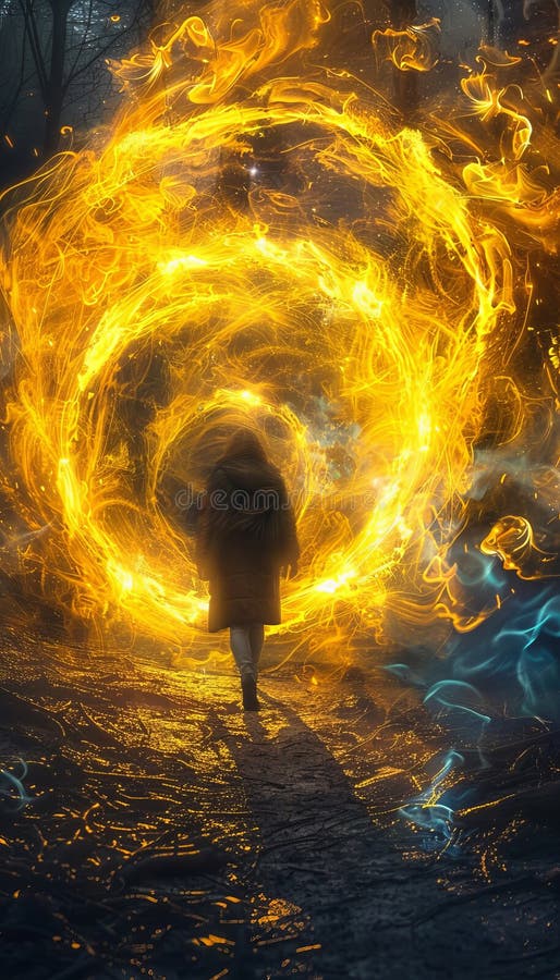 A Stunning Realistic Image of a Figure Approaching a Vibrant Magic ...