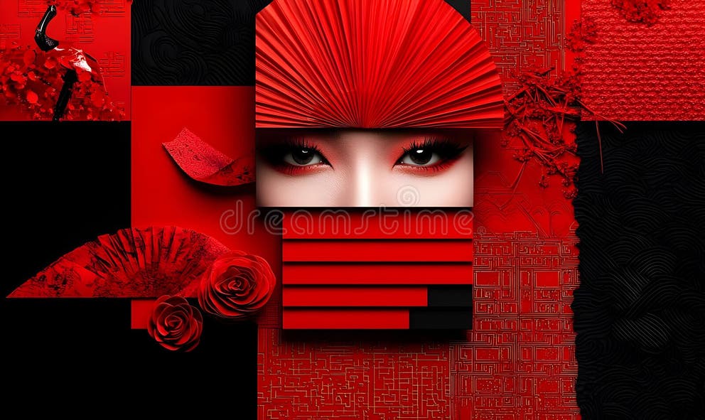 Striking Red Abstract Art with Mysterious Eyes and Textures Stock ...