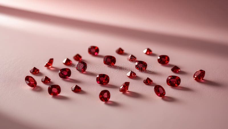 Stunning Red Gems on Soft Pink Background for Elegant Design. Stock ...