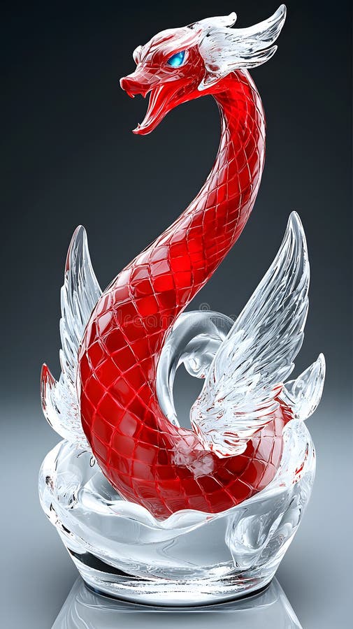 Stunning Red Glass Dragon Sculpture Stock Illustration - Illustration ...