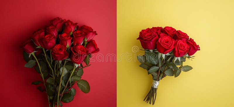 Stunning Red Rose Bouquets on Red and Yellow High Quality Image Stock ...