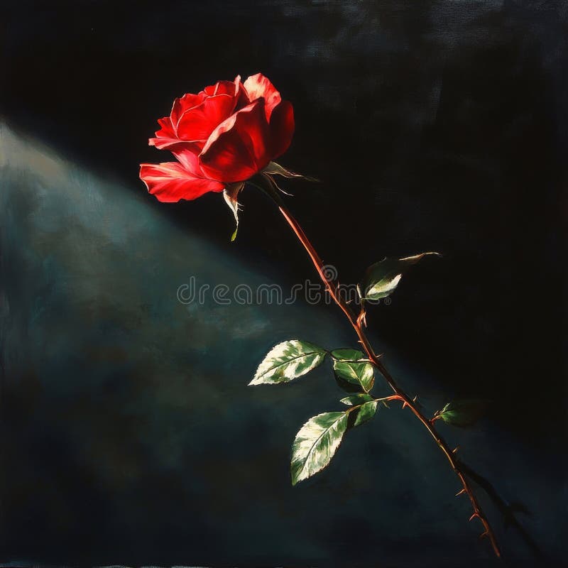 Stunning Red Rose Illuminated by Dramatic Lighting Stock Illustration ...