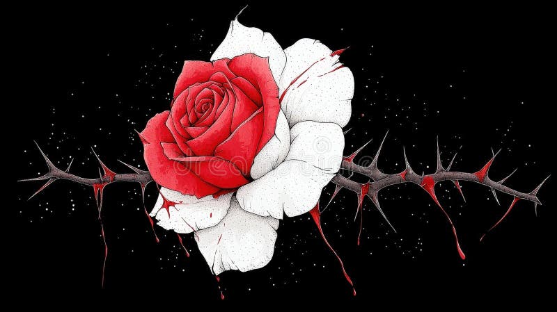 Stunning Red Rose with White Petals and Blood Dripping from Sharp ...