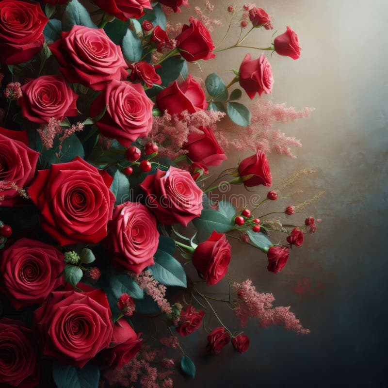 Stunning Red Roses Bouquet Background with Ample Copy Space Stock ...