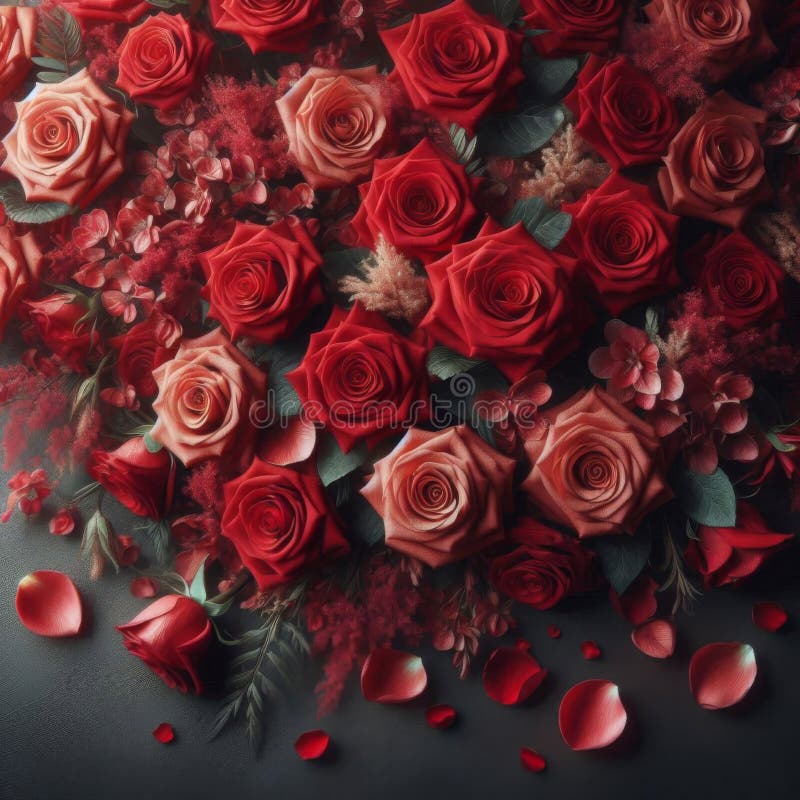 Stunning Red Roses Bouquet Background with Ample Copy Space Stock ...