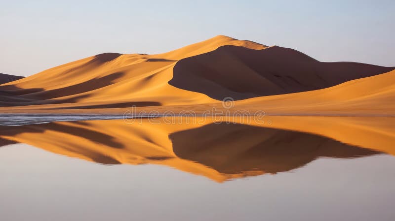Stunning Reflection of Golden Desert Dunes in a Mirror, Creating an ...