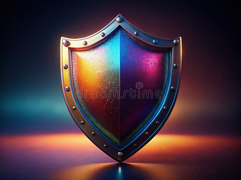 Stunning Reflective Metallic Shield in LowLight Isolated on Dark ...