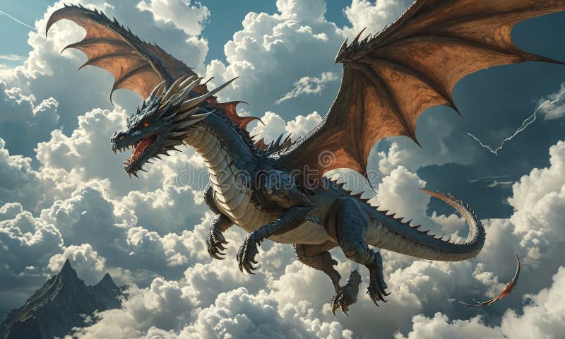 Dragon flying in the sky stock illustration. Illustration of jurassic ...