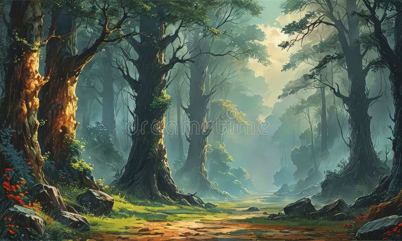 Forest with Path through it Stock Illustration - Illustration of ...
