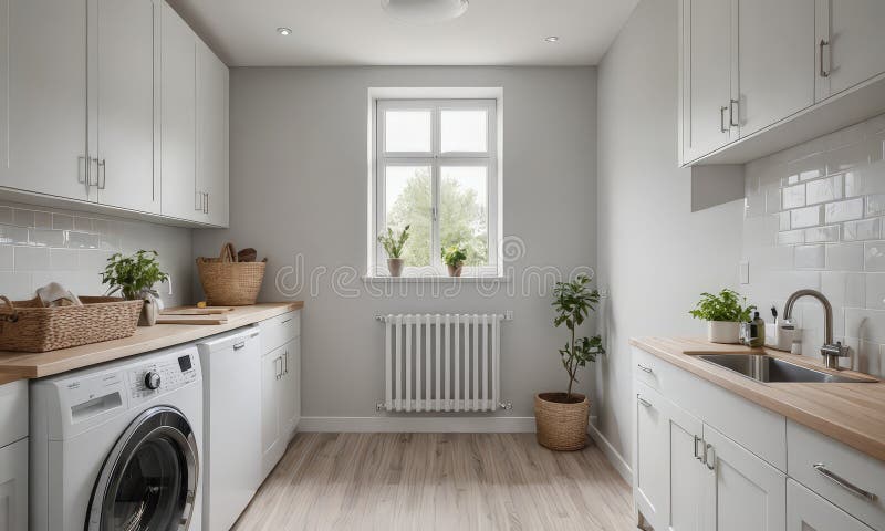 Kitchen with Washing Machine and Sink Stock Illustration - Illustration ...