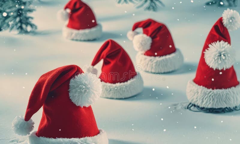 Santa hats on snow stock illustration. Illustration of smiling - 330508148