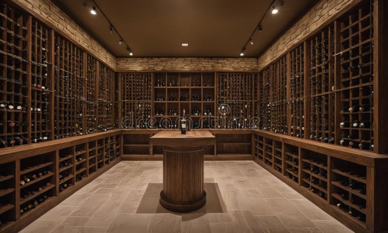 Wine Cellar with Table and Bottles Stock Illustration - Illustration of ...