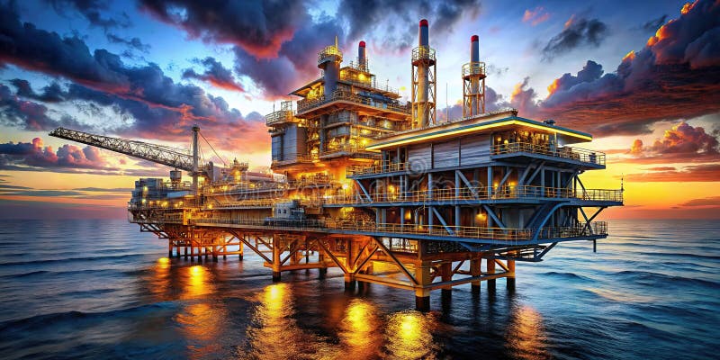 Advanced Offshore Oil Rig Infrastructure a Detailed Rendering of a ...