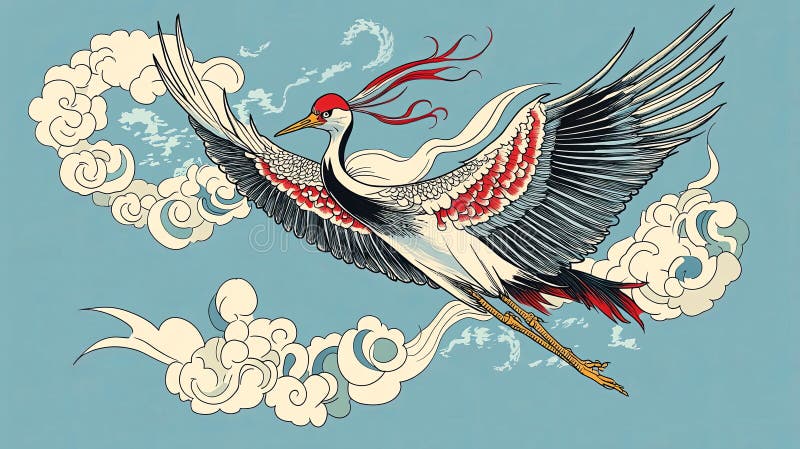 A Stunning Representation of a Crane in Flight, Surrounded by Playful ...