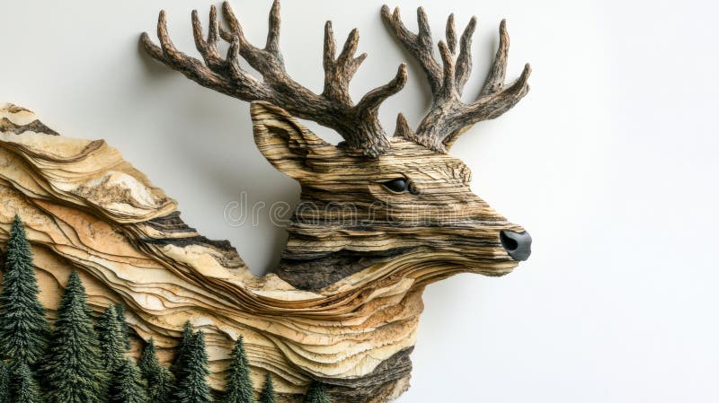 Creative Deer Head Art Made from Mountain Ridges and Pine Tree Textures ...