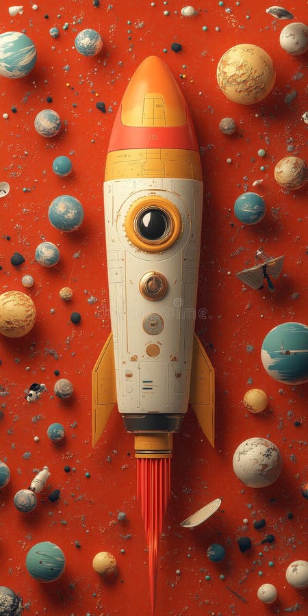 A Stunning Retro Rocket Surrounded by Colorful Planets and Celestial ...